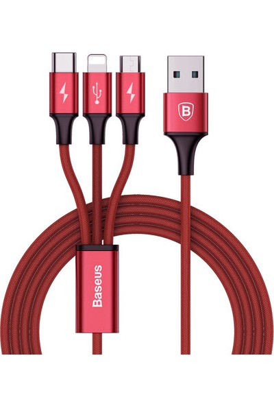 Baseus 3'ü 1 Arada Çok Uçlu Örgülü Tasarım Hızlı Şarj Kablosu 3.0A 1.2m M+L+T Siyah
