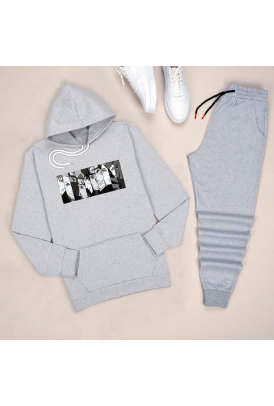 Trendypassion Kapşonlu Gri Anime Eşofman Takımı