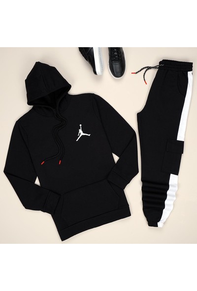 Trendypassion Siyah Jordan Esh Kargo Beyaz Eşofman Takımı