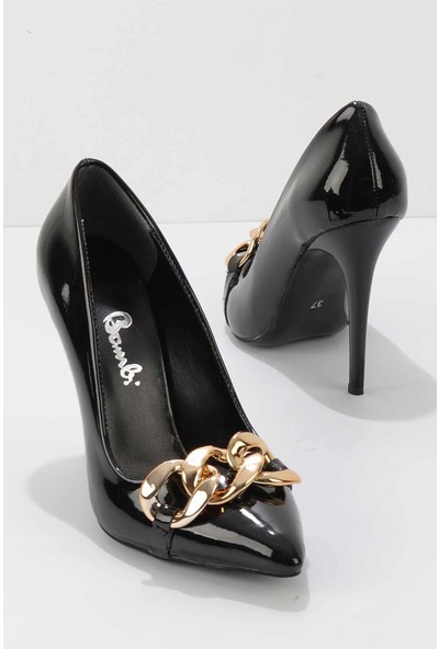Bambi Siyah Rugan Kadın Klasik Topuklu Ayakkabı K01596177308