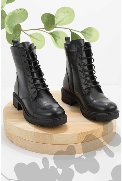 Bambi Siyah Hakiki Deri Kadın Bot & Bootie K02873208503