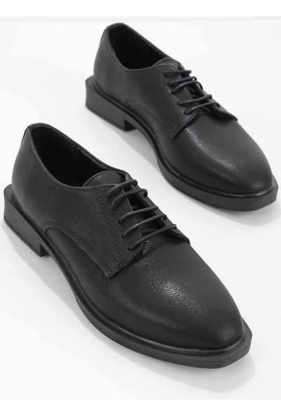 Bambi Siyah Simli Kadın Oxford Ayakkabı K01763020378