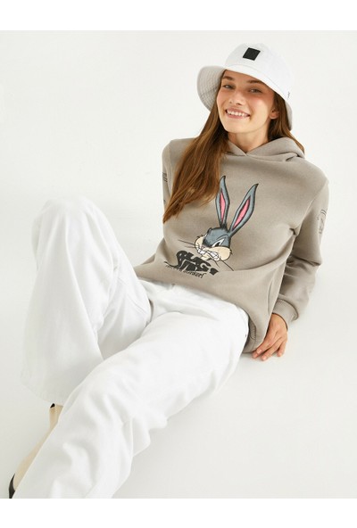 Koton Uzun Kollu Bugs Bunny Baskılı Kapüşonlu Sweatshirt