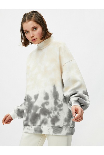 Koton Pamuklu Dik Yaka Batik Sweatshirt Oversize