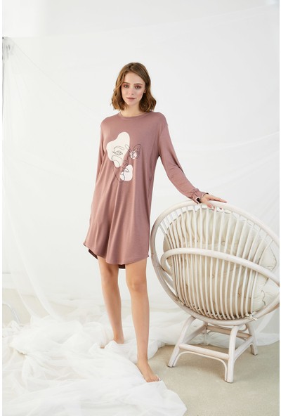 Zey 30350 Kadın Baskılı Uzun Kol Tunik Gecelik