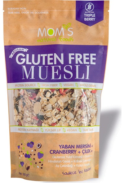 Mom's Natural Foods Glutensiz Yaban Mersini ve Çilekli Müsli 300 gr
