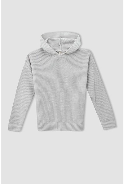 DeFacto Kız Çocuk Kapüşonlu Regular Fit Triko Kazak U6192A621Au
