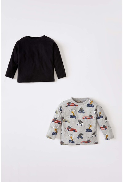 DeFacto Erkek Bebek Regular Fit 2'li Uzun Kollu Tişört V9502A221Au