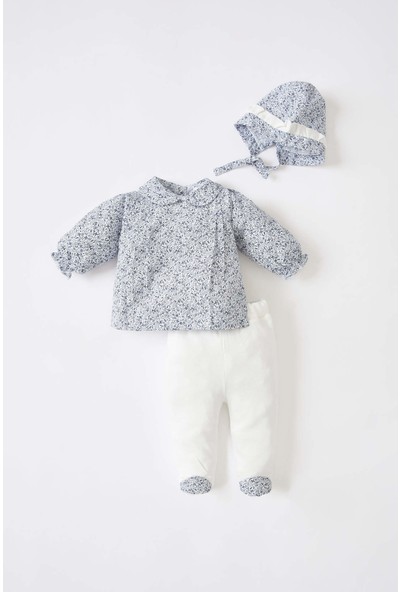 DeFacto Kız Bebek Çiçekli Bebe Yaka Uzun Kollu 3'lü Takım W1061A221AU