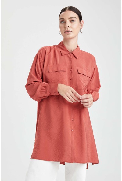 DeFacto Cep Detaylı Balon Kollu Yırtmaçlı Gömlek Tunik V5040Az21Au
