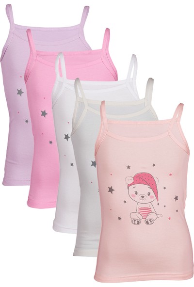 Pijimamas 5'li Baskılı Kız Ip Askılı Atlet 219 Şapka Ayıcık