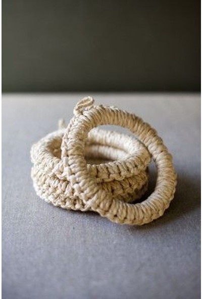 E-Sanat Evi 6 Adet Otantik Makrome Halkalı Ekru Peçete Yüzüğü