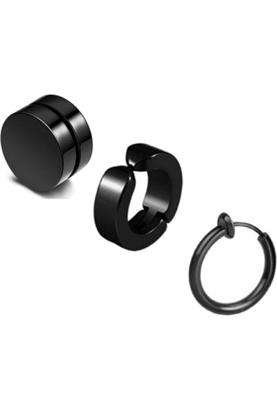 Takıconcept 3 Adet Set Deliksiz Sıkıştırmalı Mıknatıslı Küpe Siyah