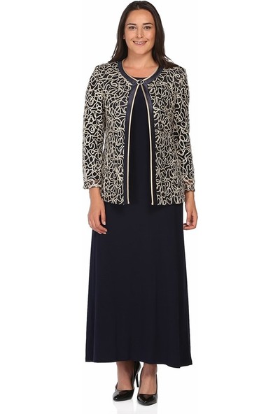 Ladıes Fırst Büyük Beden 2933 Lacivert Elbiseli Takım