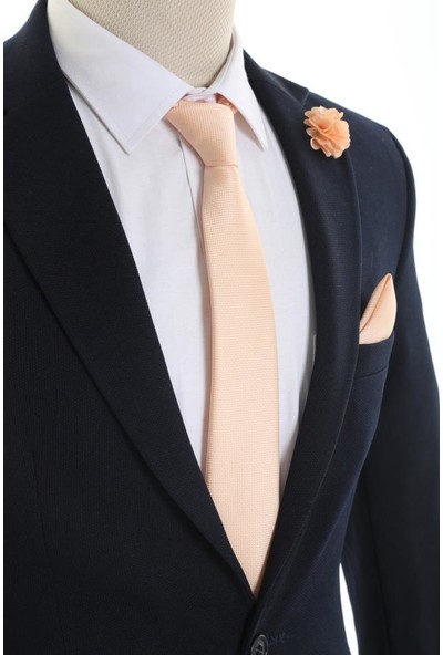 Brianze Somon Kravat Mendil Yaka Çiçeği Set Brianze Somon Kravat Mendil Yaka Çiçeği Set