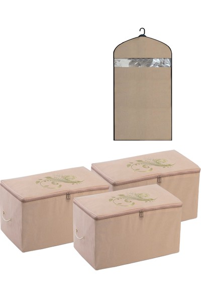 Umbellatum Hurç 3 Adet 52 x 28 x 21 cm. ve 1 Adet Elbise Kılıfı 4'lü Set - Organizer - Saklama Çantası