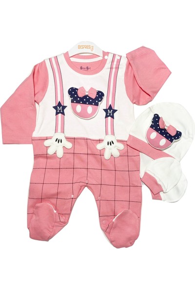Ekspres16 Bebek Tulum 3'lü Takım Mickey Mouse Nakışlı