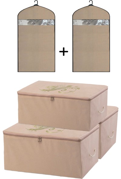 Umbellatum Hurç 3 Adet Büyük Boy 64 x 41 x 35 cm. ve 2 Adet Elbise Kılıfı Set Organizer Saklama Çantası