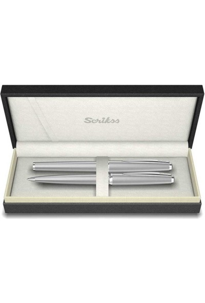 Scrikss Kişiye Özel Dolma Kalem + Tükenmez Kalem Krom