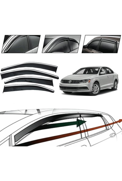 OtoLine Vw Jetta 2014 Kromlu Cam Rüzgarlığı 4 Lü