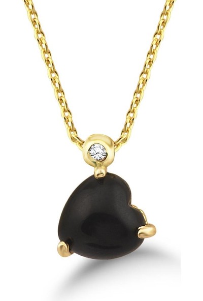 Trend Takı Group Pırlanta Siyah Kalpli Kolye