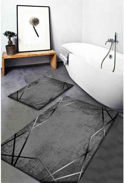 Soho Antrasit Çizgili Desenli Yıkanabilir Kaymaz Taban 2li Banyo Halısı Paspas Klozet Takımı Soho Antrasit Çizgili Desenli Yıkanabilir Kaymaz Taban 2li Banyo Halısı Paspas Klozet Takımı