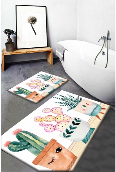 Soho Sevimli Kaktüs Desenli Yıkanabilir Kaymaz Taban 2li Banyo Halısı Paspas Klozet Takımı Soho Sevimli Kaktüs Desenli Yıkanabilir Kaymaz Taban 2li Banyo Halısı Paspas Klozet Takımı