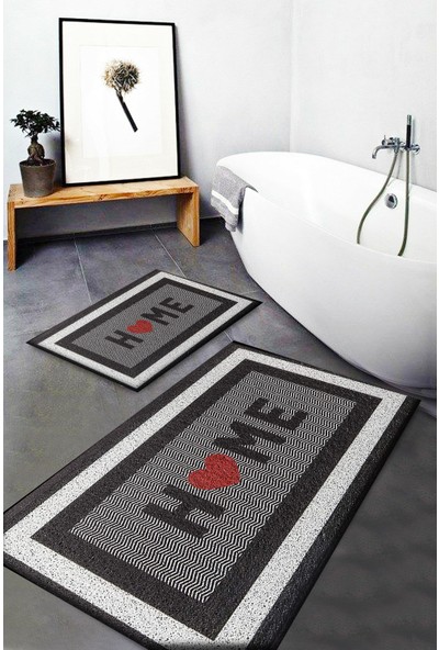 Soho Home Kalpli Desenli Yıkanabilir Kaymaz Taban 2li Banyo Halısı Paspas Klozet Takımı Soho Home Kalpli Desenli Yıkanabilir Kaymaz Taban 2li Banyo Halısı Paspas Klozet Takımı