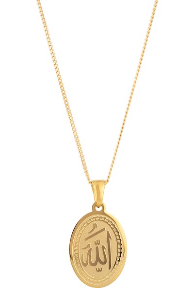 Uslada Bijoux House Uslada Çelik Allah Yazılı Kolye Oval