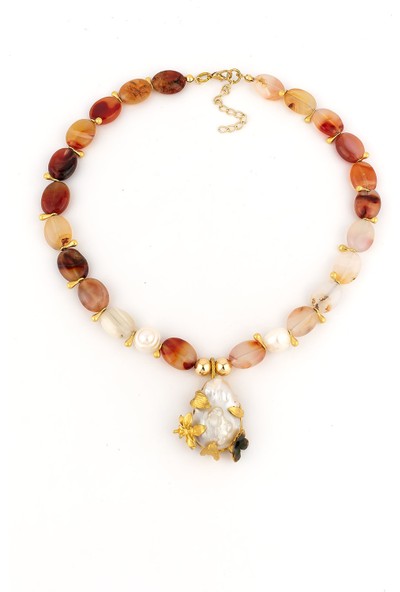 Uslada Bijoux House Uslada Barok Inci ve Akik Tasarım Kolye