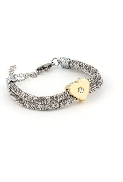 Uslada Bijoux House Uslada Çelik Mesh Kordonlu Kalpli Bileklik