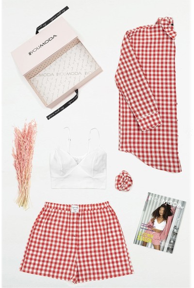 For You Moda Kadın Oversize Loungewear 4 Lü Set Kırmızı Kareli For You Moda Kadın Oversize Loungewear 4 Lü Set Kırmızı Kareli