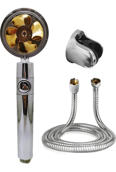 Xolo Pervaneli Gold Jet Duş Başlığı Duş Hortumu ve Klasik Mafsal Set