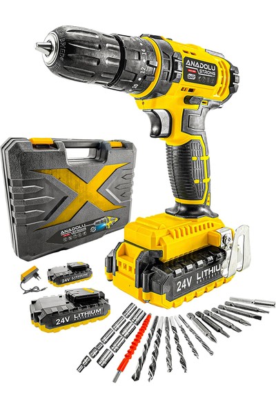 Anadolu Strong ANS1080 24W Çift Li-Ion Bataryalı Metal Şanzıman Darbeli 27 Parçalı Süper Setli