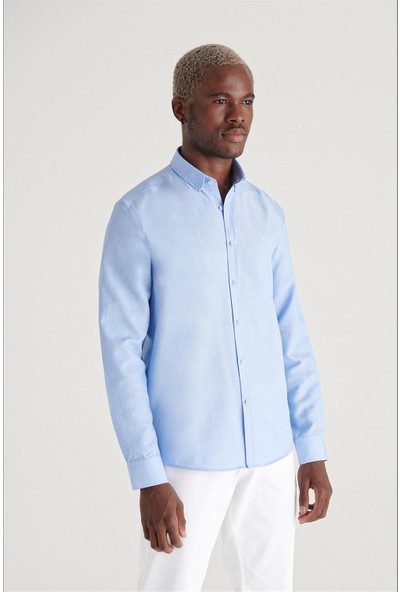 Avva Erkek Mavi Oxford Düğmeli Yaka Regular Fit Gömlek E002000 Avva Erkek Mavi Oxford Düğmeli Yaka Regular Fit Gömlek E002000