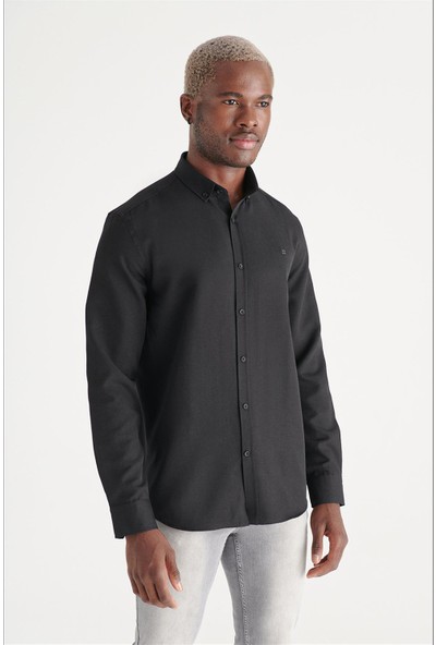 Avva Erkek Siyah Oxford Düğmeli Yaka Regular Fit Gömlek E002000 Avva Erkek Siyah Oxford Düğmeli Yaka Regular Fit Gömlek E002000