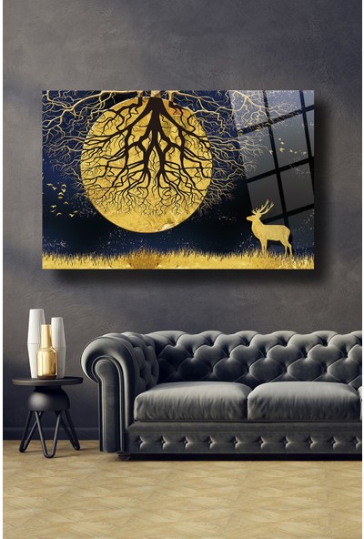 Sio Glass Geyik ve Dolunay Cam Tablo