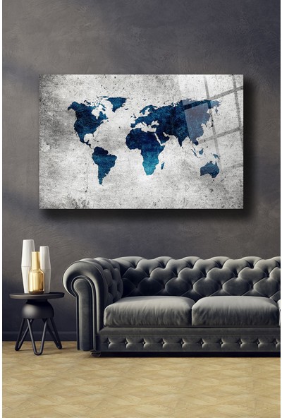 Sio Glass Mavi Dünya Haritası Cam Tablo Sio Glass Mavi Dünya Haritası Cam Tablo