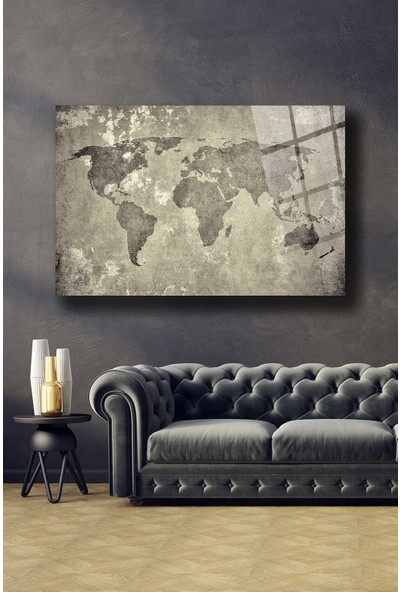 Sio Glass Gri Dünya Haritası Cam Tablo