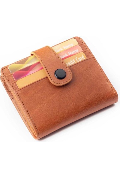 Anı Yüzük Cosmopolit Çıtçıtlı Fonksiyonel Crazy Deri Klasik Erkek Cüzdan Taba