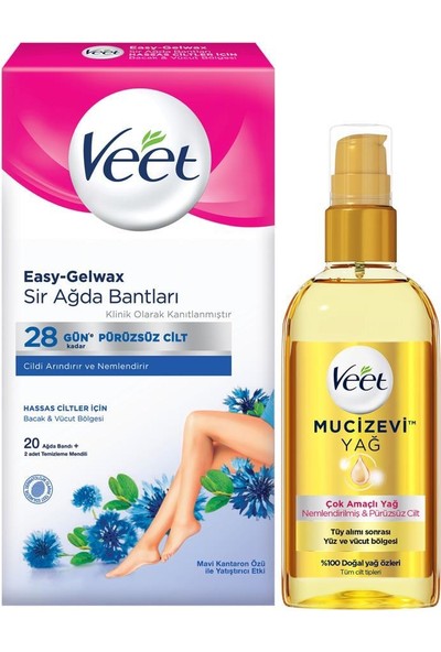 Veet Mucizevi Yağ Çok Amaçlı Nemlendirici Bakım Yağı 100 ml + Veet Sir Ağda Bandı Bacak & Vücut Bölgesi Hassas Ciltler 20'li Veet Mucizevi Yağ Çok Amaçlı Nemlendirici Bakım Yağı 100 ml + Veet Sir Ağda Bandı Bacak & Vücut Bölgesi Hassas Ciltler 20'li