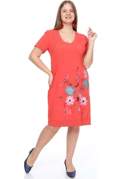 Modayız Yazlık Baskılı Mercan Elbise 20Y-0918