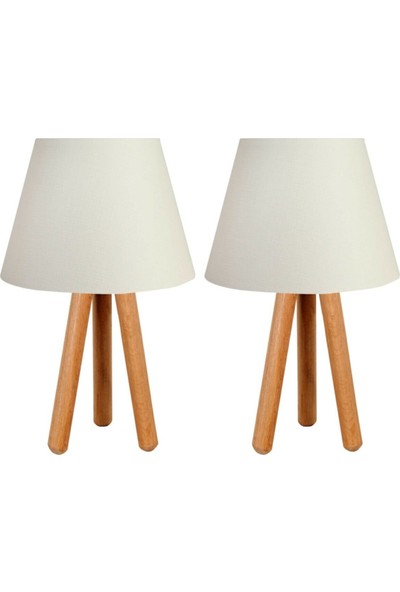 Evlight 2'li Set Üç Ayaklı Ahşap Abajur Beyaz