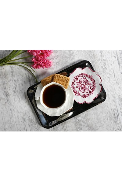 Caka Home 6'lı Kokteyl Peçete Ebruli Çiçekli Nakışlı Keten Efektli