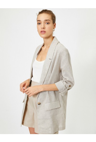 Koton Dügmeli Çizgi Detayli Keten Blazer Ceket