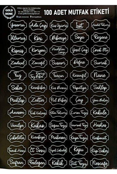 Begg Deco 100'LÜ Mutfak Etiketi, Kavanoz ve Baharat Sticker Begg Deco 100'LÜ Mutfak Etiketi, Kavanoz ve Baharat Sticker