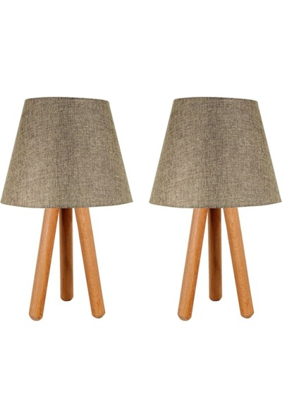 Evlight 2'li Set Üç Ayaklı Ahşap Abajur Kahve