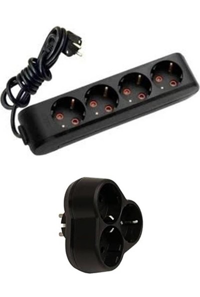 Viko Siyah Set Multi-Let 4'lü Topraklı Çocuk Korumalı Grup Priz 5 Metre + 3'lü Yonca Fiş-Priz