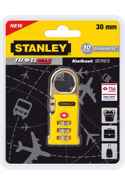 Stanley 3 Şifre Kombinasyonlu Sarı 30MM Asma Kilit S742-063 Stanley 3 Şifre Kombinasyonlu Sarı 30MM Asma Kilit S742-063