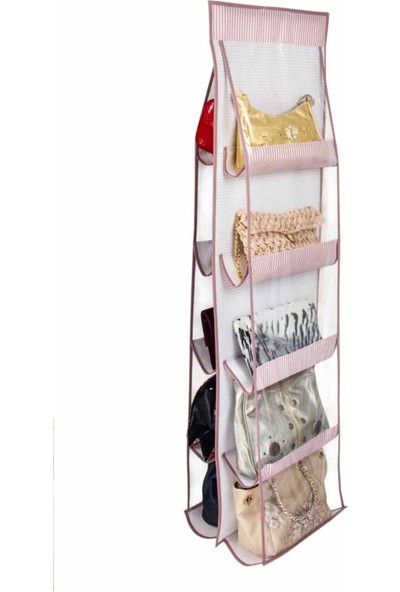 Rennway 10 Bölmeli Dolap Içi Çanta Organizeri - Pembe Çizgili